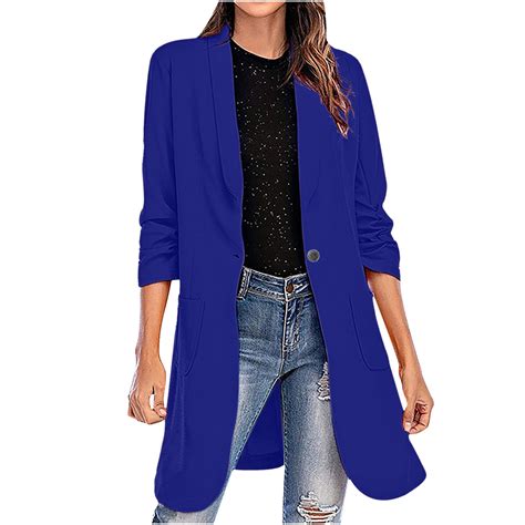Bilqis Blazers For Women Business Casualwomens Mediem Length Blazer Jacket Lapel Collar Open