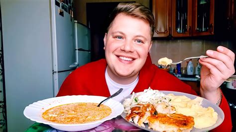 МУКБАНГ 😋 ВКУСНЫЙ ОБЕД 🍜 СУП КАРТОФЕЛЬНОЕ ПЮРЕ РЫБА САЛАТ Youtube