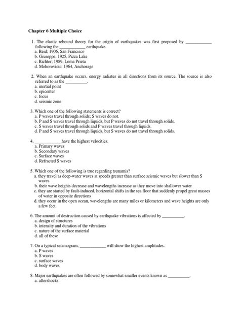Chapter 6 Multiple Choice Docx Fault Geology Earthquakes