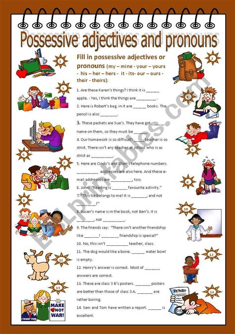 Possessive Pronouns And Adjectives Exercises Lalecu
