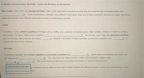 Solved 4 Primary And Secondary Qualities Locke And