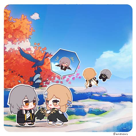 Lumine Aether Trailblazer Stelle And Caelus Genshin Impact And 3 More Drawn By Unosavy