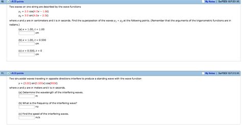Solved Two Waves On One String Are Described By The Wave Chegg Com