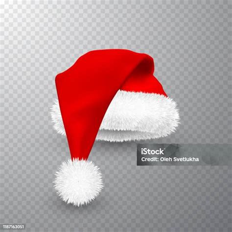 회색 투명 배경에 고립 된 현실적인 빨간 산타 클로스 모자 그라데이션 메쉬 산타 클로스 모자 모피 벡터 일러스트레이션 0명에 대한 스톡 벡터 아트 및 기타 이미지 Istock