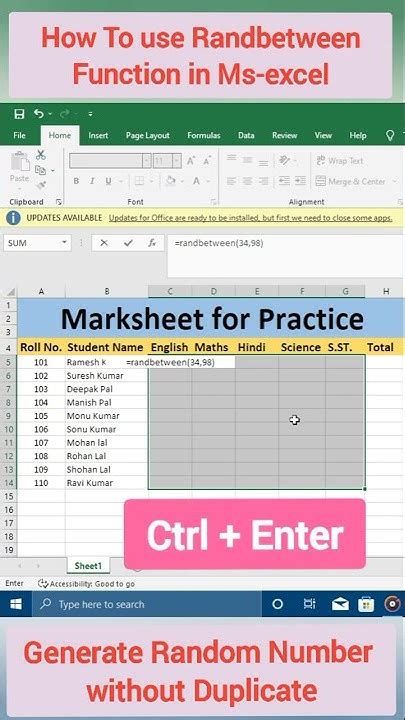 How To Use Randbetween Function In Excel Youtube