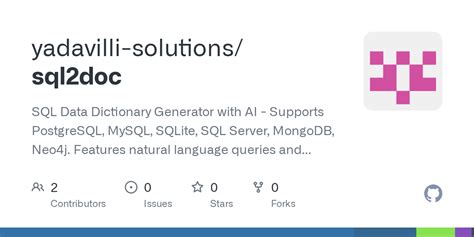Github Yadavilli Solutionssql2doc Sql Data Dictionary Generator