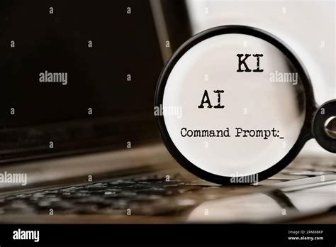 Ai Technology Demonstrated With Laptop Text And Magnifying Glass Command Prompt And Ki Chat