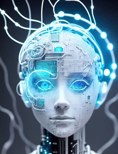 Illustration Of Female Robot Woman S Head Of Humanoid Cyborg With Electronic System Generative