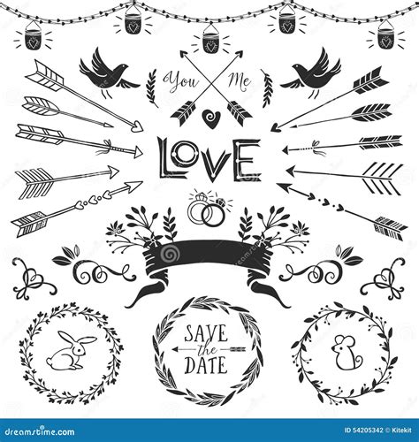 Vintage Decorative Elements With Lettering Hand Drawn Vector Stock Vector Illustration Of