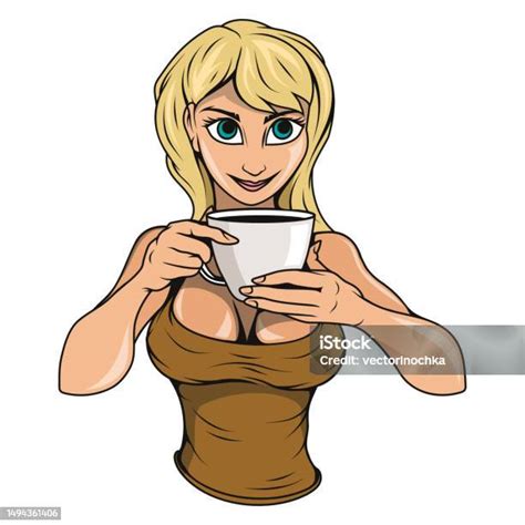 커피를 마시는 소녀 커피 한 잔을 들고 있는 아름다운 여자의 벡터 그림 귀여운에 대한 스톡 벡터 아트 및 기타 이미지 귀여운 디자인 마실 것 Istock