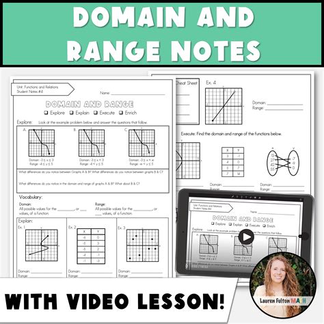 Domain And Range Of Graphs And Functions Notes Algebra 1 Lauren