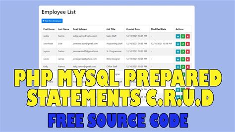 Php Mysql Prepared Statements Crud Complete Course With Free Source Code Youtube