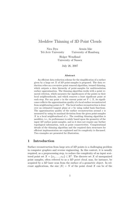 Pdf Meshfree Thinning Of 3d Point Clouds