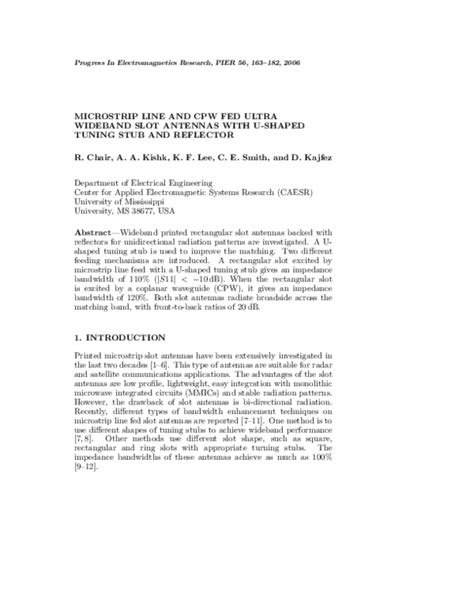 Pdf Microstrip Line And Cpw Fed Ultra Wideband Slot Antennas With U Shaped Tuning Stub And