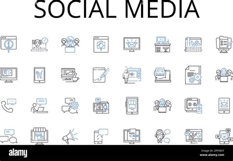 Social Media Line Icons Collection Digital Marketing Online Nerking Web Presence Cyber