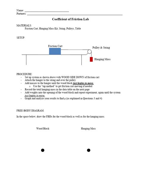 7 Coefficient Of Static Friction Lab Pdf Friction Force