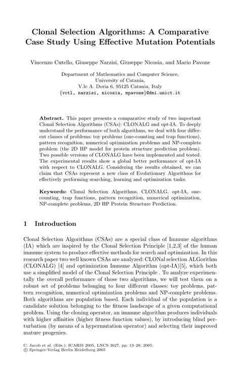 Pdf Clonal Selection Algorithms A Comparative Case Study Using