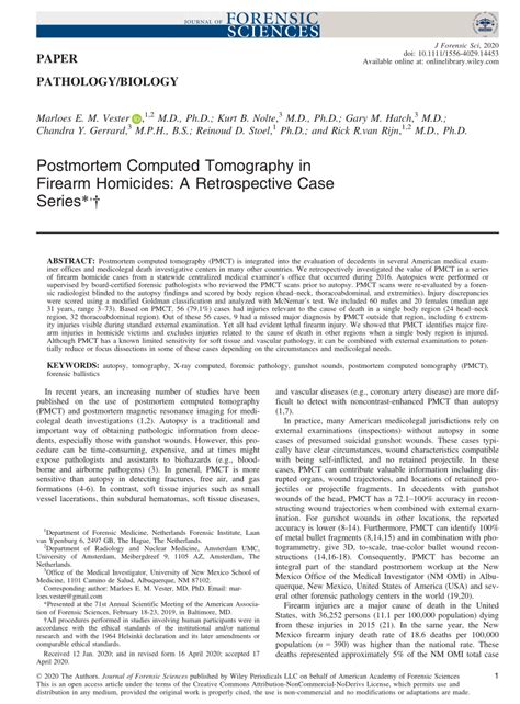 Pdf Postmortem Computed Tomography In Firearm Homicides A Retrospective Case Series