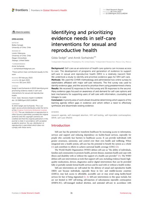 Pdf Identifying And Prioritizing Evidence Needs In Self Care Interventions For Sexual And