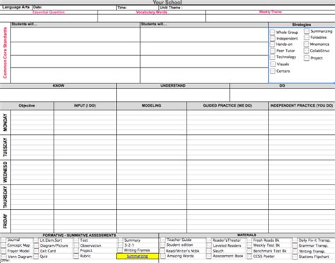 Language Arts Excel Template Made By Teachers