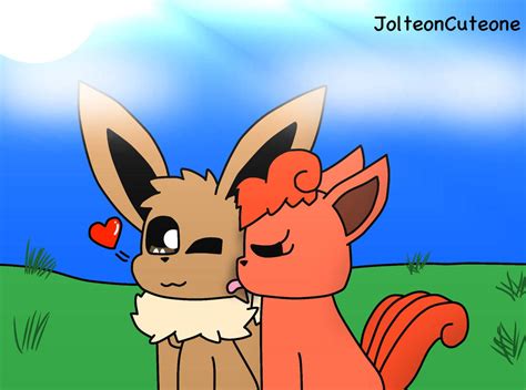 Vulpix Kissing Eevee In The Cheek By Dopikabro2005 On Deviantart