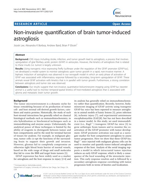 Pdf Non Invasive Quantification Of Brain Tumor Induced Astrogliosis