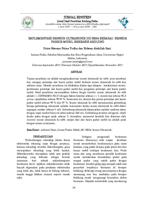 Pdf Implementasi Sensor Ultrasonik Hc Sr04 Sebagai Sensor Parkir Mobil Berbasis Arduino