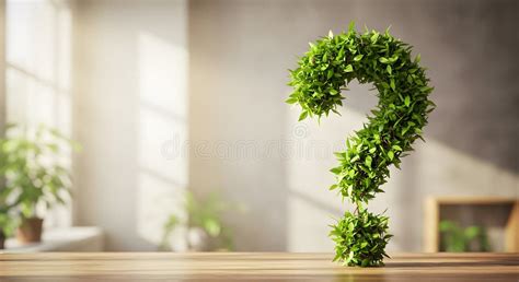 Green Leaf Question Mark On Wooden Table Stock Image Image Of Table Aigenerated 382905037