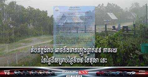 តំបន់ខ្ពង់រាប អាចនឹងមានភ្លៀងធ្លាក់៥៥ ភាគរយ នៃផ្ទៃដីសម្រាប់ថ្ងៃទី២៩ ខែតុលា នេះ ក្រសួងព័ត៌មាន