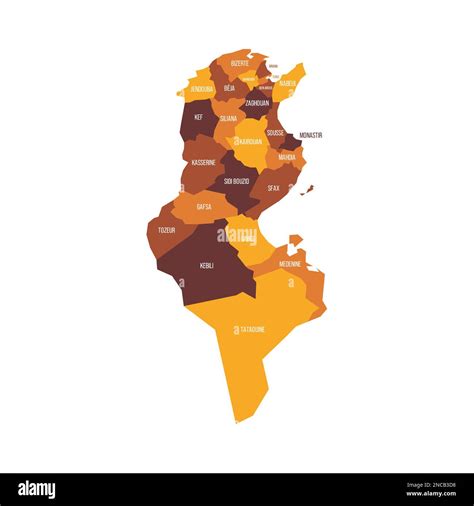 Tunisia Political Map Of Administrative Divisions Governorates Flat Vector Map With Name