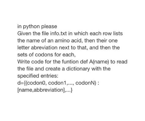 Solved In Python Please Given The File Info Txt In Which Chegg Com