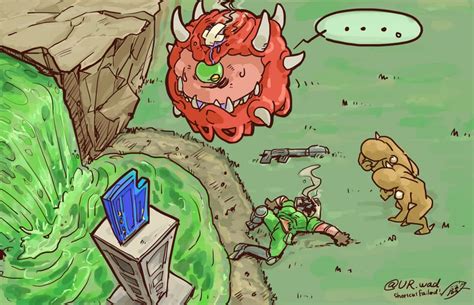 Doomguy Cacodemon And Imp Doom And 1 More Drawn By Kurashikinanka
