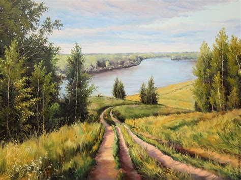 Картина маслом Пейзаж На берегу реки холст масло в интернет магазине Ярмарка Мастеров по цене