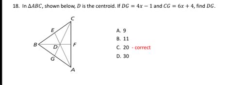 Solved In Abc Shown Below D Is The Centroid If Dg4x 1 And Cg6x4