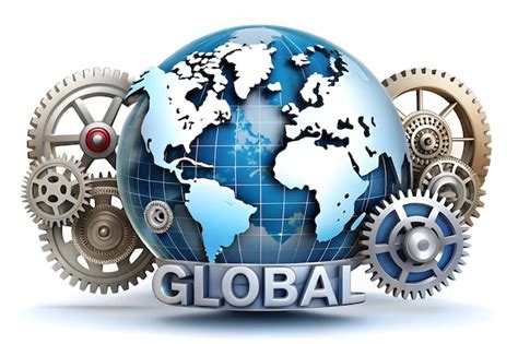 3d Abstract Vector Of Globe And Gears With Global Concept Operational Management Symbol Isolated