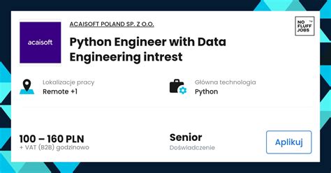 Praca Python Engineer Data Engineering Focus Backend Acaisoft