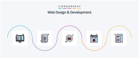 web design and development line filled flat 5 icon pack including css