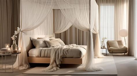 Premium Ai Image Simple And Elegant Bedroom With A Canopy Bed And Sheer Curtains