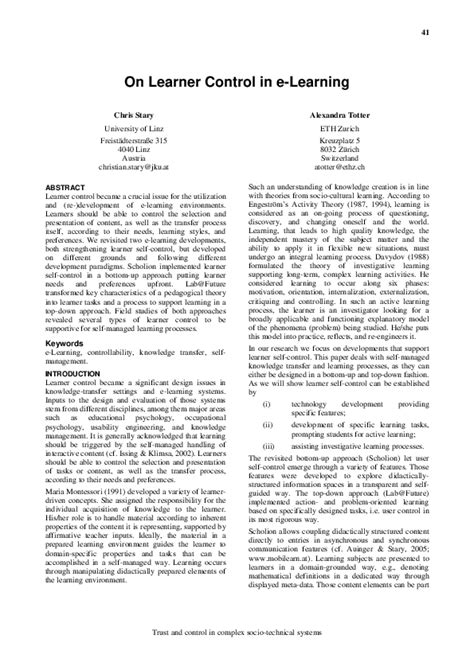 Pdf On Learner Control In E Learning