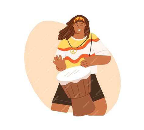 젬베와 함께 아프리카 민족 음악을 연주하는 행복한 사람 남자 음악가 전통적인 타악기인 젬베가 있는 아프리카 드럼 연주자 컬러 평면 벡터 일러스트 레이 션 흰색 배경에