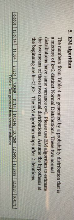 5 EM Algorithm The Numbers From Table 4 Are Chegg Com