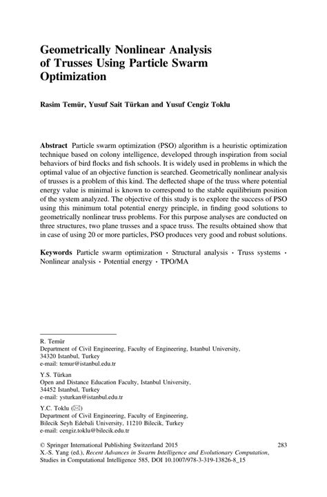 Pdf Geometrically Nonlinear Analysis Of Trusses Using Particle Swarm Optimization