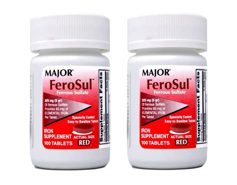 Major Ferosul Ferrous Sulfate 325mg Tablets 65mg Elemental Iron 100