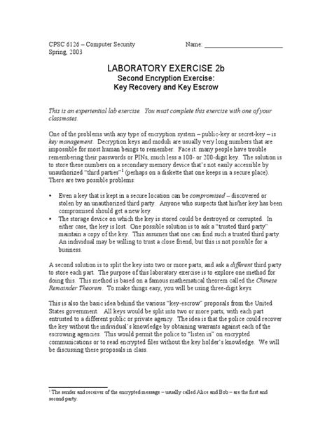 Laboratory Exercise 2b Second Encryption Exercise Key Recovery And