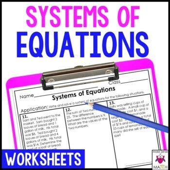 Systems Of Linear Equations Homework Worksheets By Make Sense Of Math
