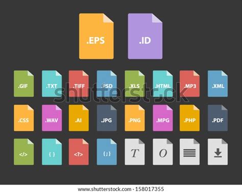 Set Document File Formats Flat Style Stock Vector Royalty Free 158017355 Shutterstock