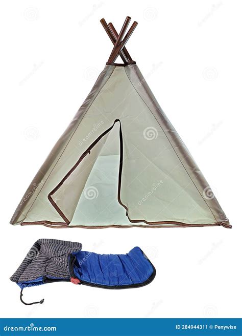 Teepee Camping Tent And Sleeping Bag Stock Image Image Of Guard
