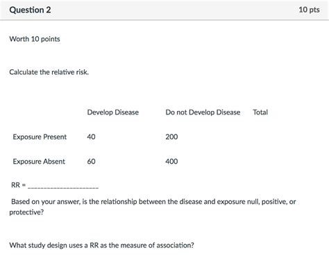 Solved Calculate The Relative Risk Rr Based