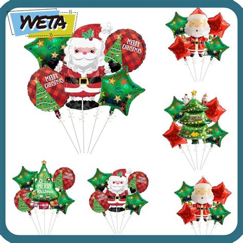 ใช่ 5ชิ้น เซ็ตคริสต์มาสฟอยล์ลูกโป่งพรรคตกแต่ง2022เด็กของขวัญซานตาคลอสบอลลูน Shopee Thailand