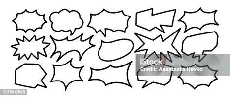 간단한 윤곽이 잡힌 만화 말풍선 모음 손으로 그린 벡터 낙서 이야기 풍선 연설 옹알이 프레임 연필 또는 크레용 거친 선 텍스트 메시지에 대한 펑키한 유치한 대화 풍선 개체